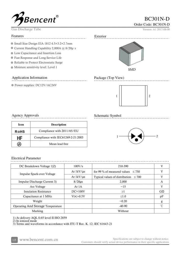 BC301N-D datasheet page 1