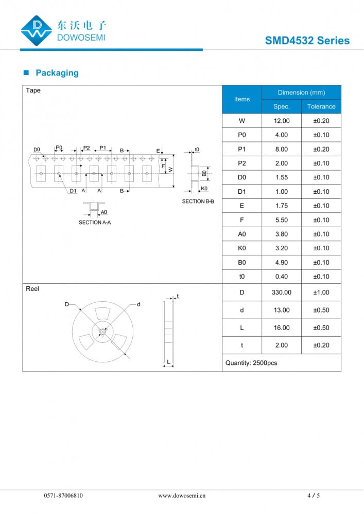 DOWO SMD4532-600M datasheet page 4