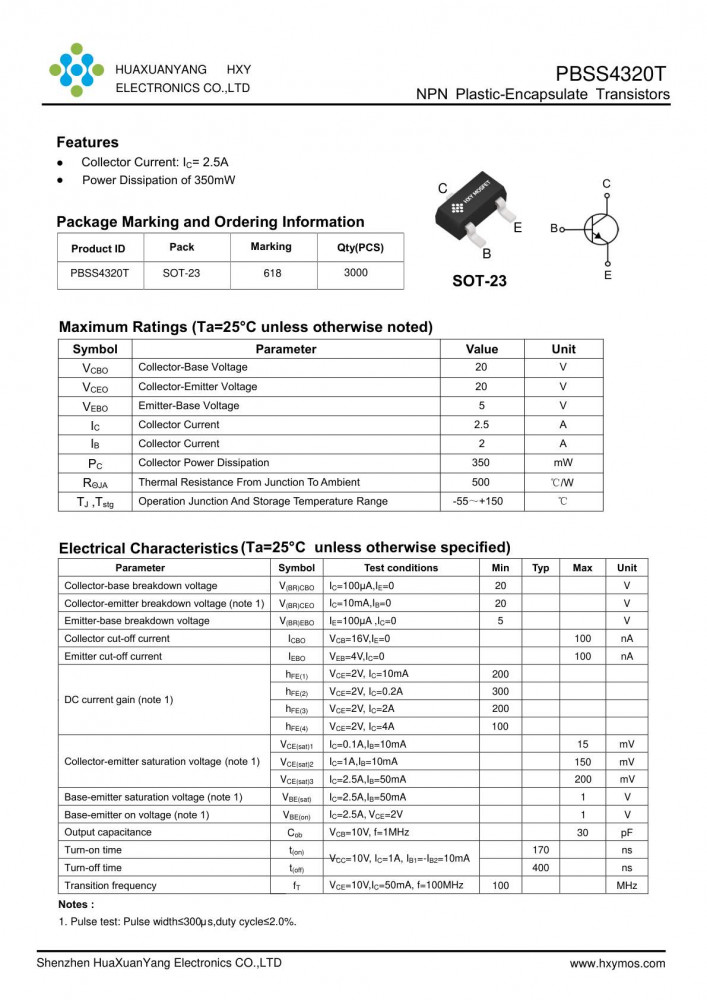 PBSS4320T-HXY datasheet page 1