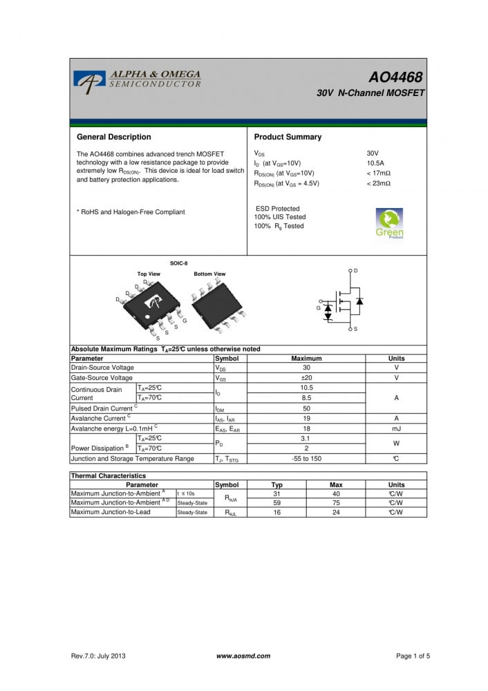 AO4468 datasheet page 1