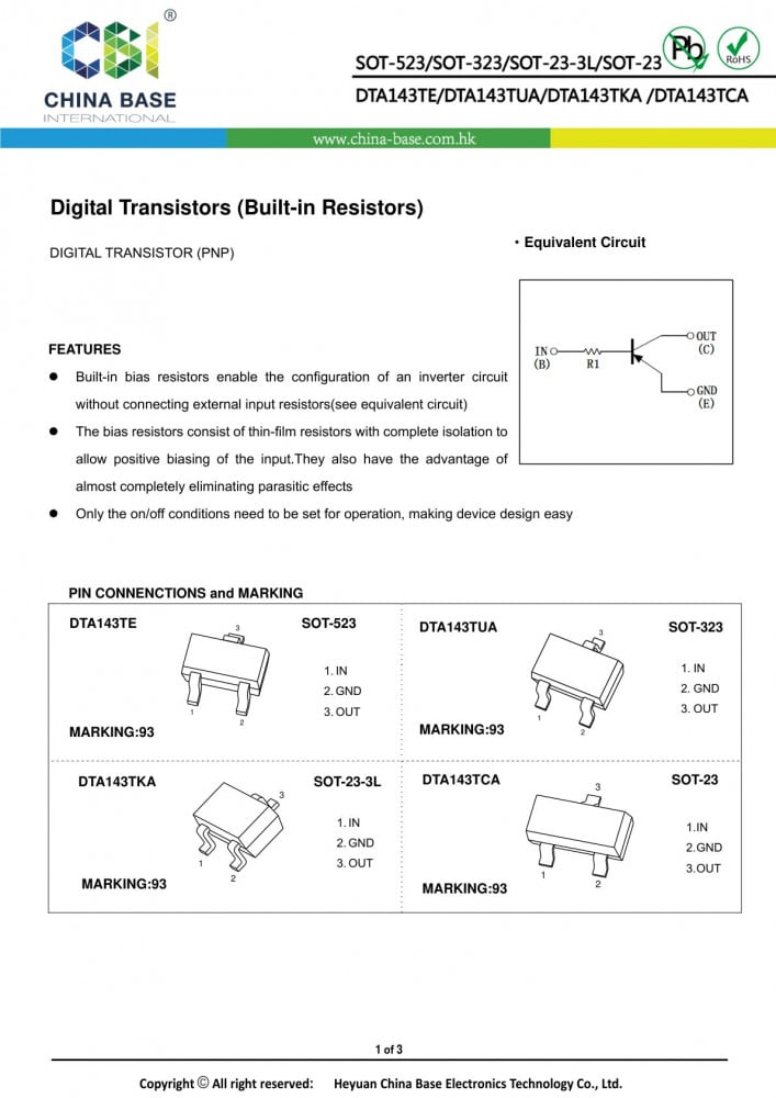 DTA143TCA technical document page 1