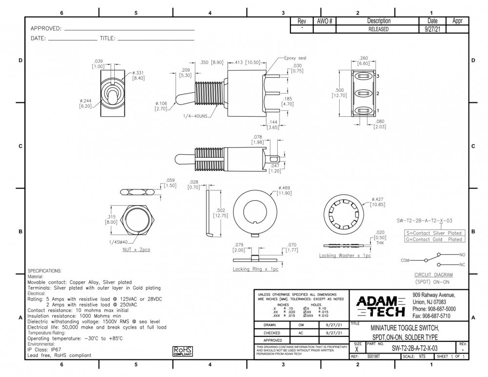 Technical document image associated with ADAM TECH SW-T2-2B-A-T2-X-03