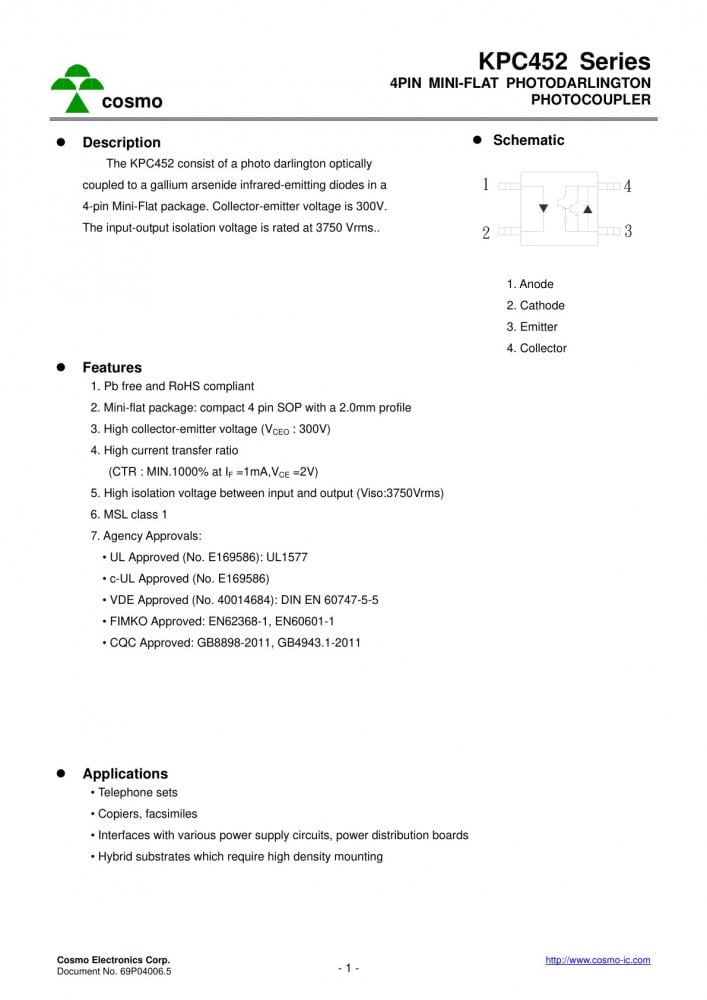 KPC452 0E datasheet page 1