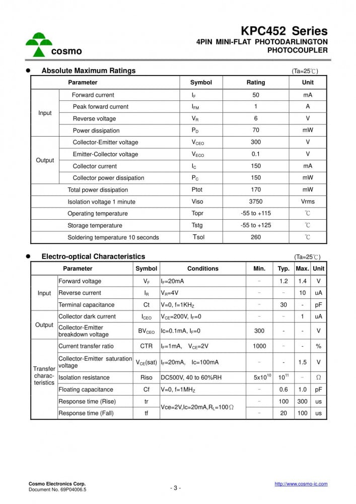 KPC452 0E datasheet page 3