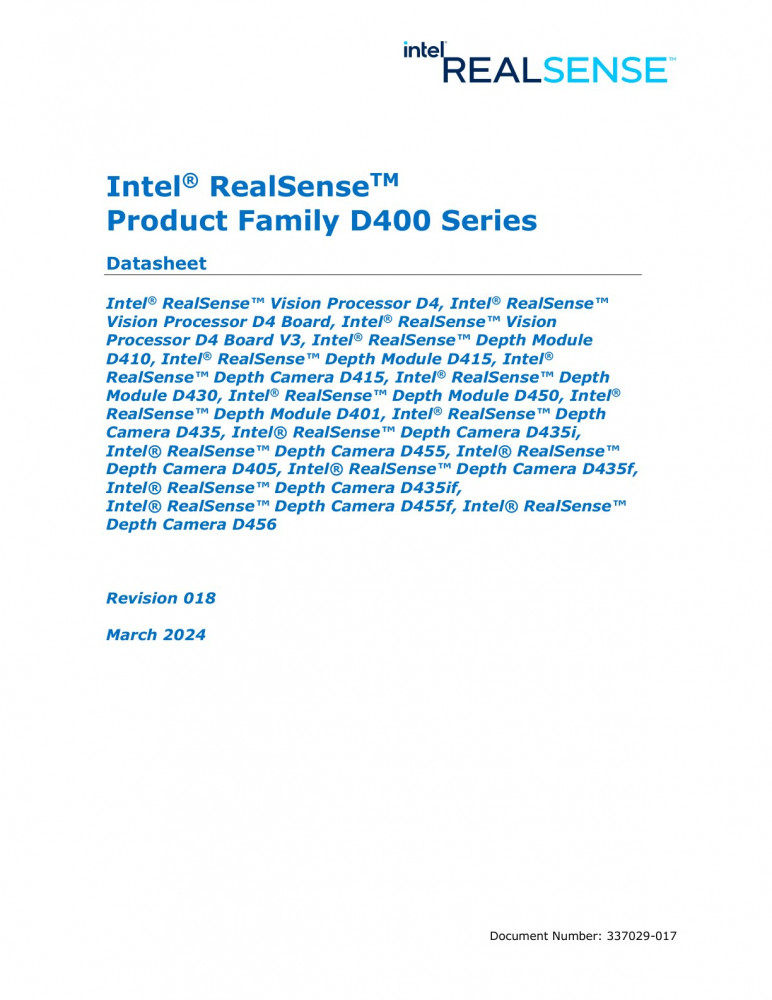 Intel RealSense D400 Series datasheet page 1