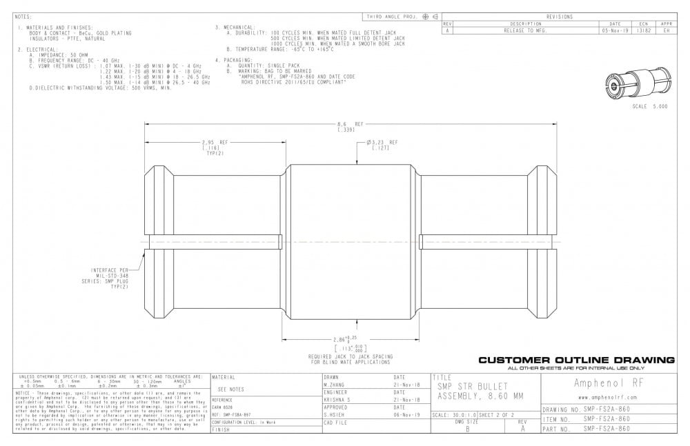 Amphenol SMP-FS2A-860 technical drawing
