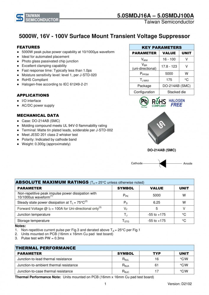5.0SMDJ36A datasheet page 1