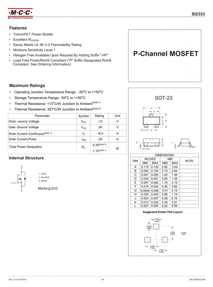 SI2333-TP datasheet page 1