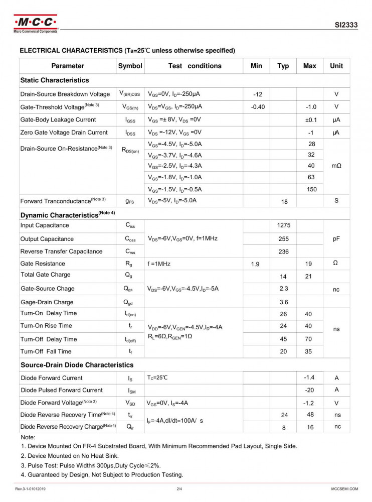 SI2333-TP datasheet page 2