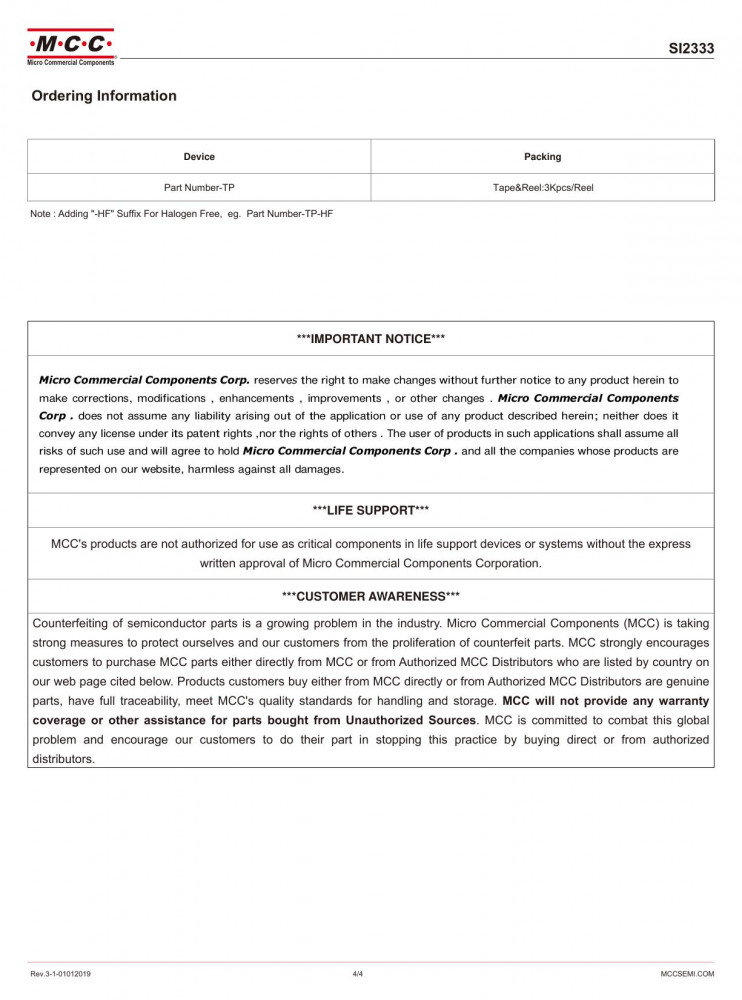 SI2333-TP datasheet page 4