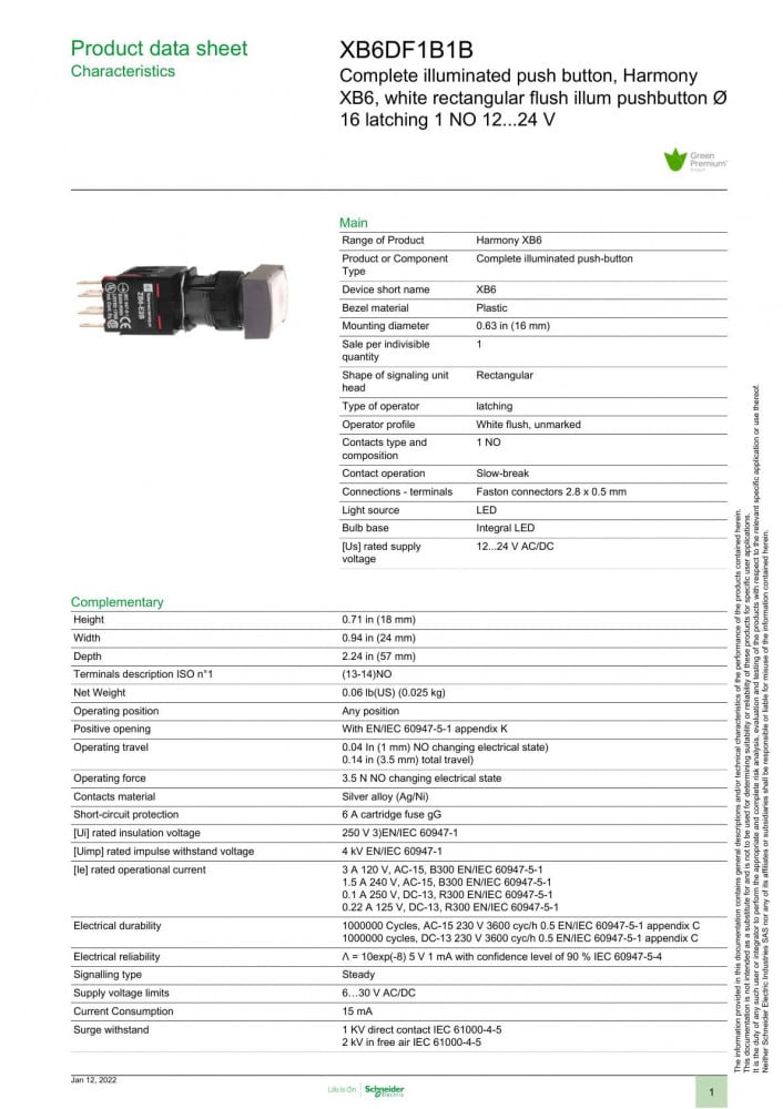 XB6DF1B1B technical document page 1
