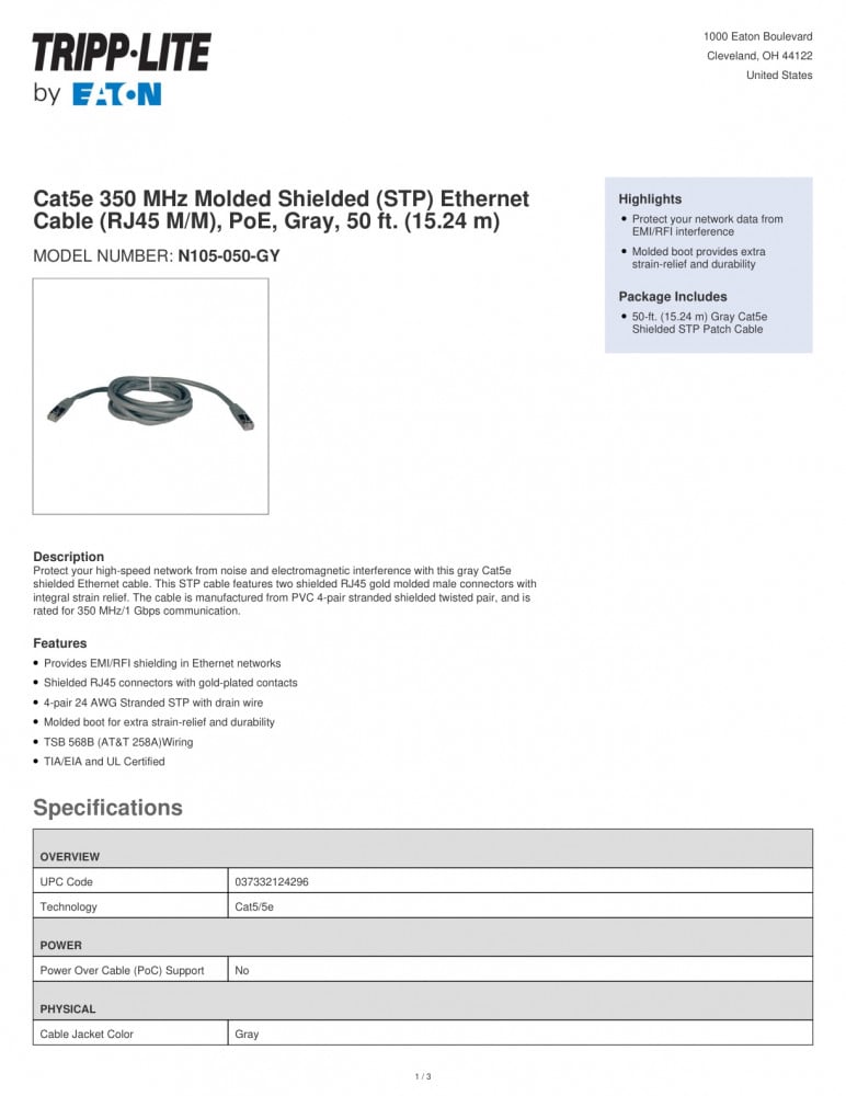 N105-050-GY technical document page 1