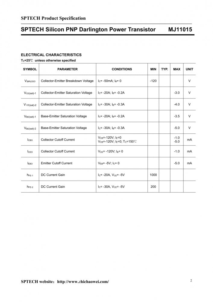 SPTECH MJ11015 datasheet page 2