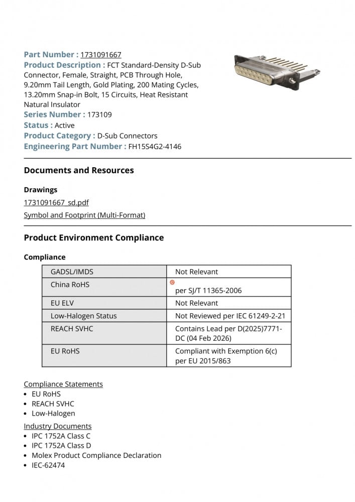 MOLEX 1731091667 technical drawing page 1
