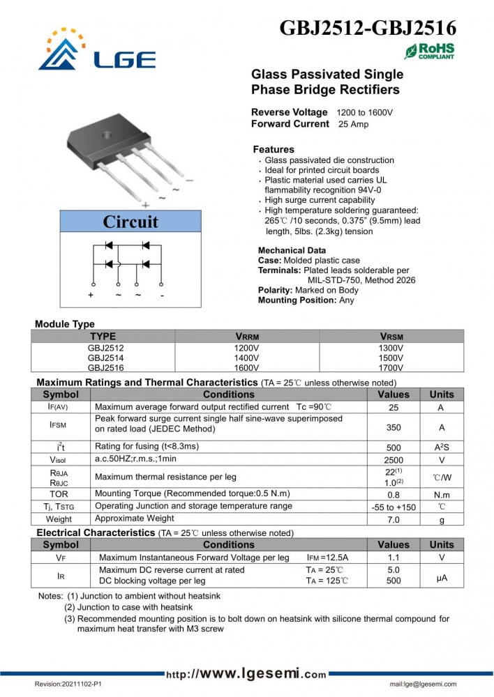 LGE GBJ2512 datasheet page 1