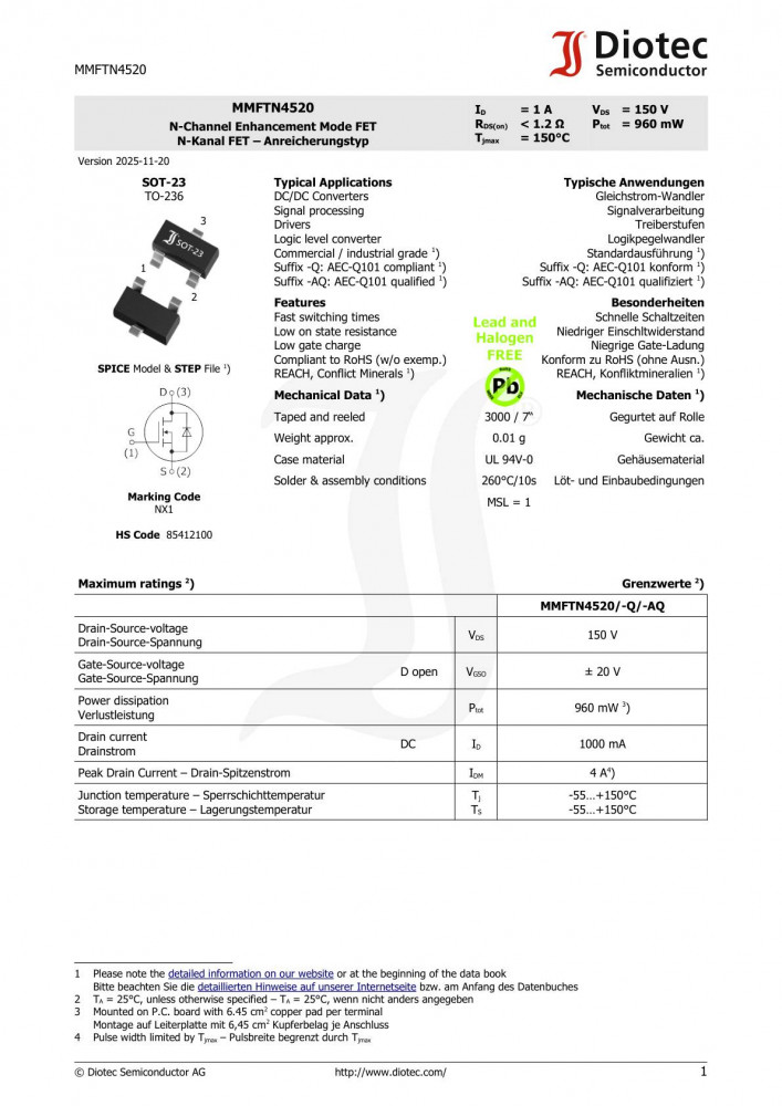 MMFTN4520 datasheet page 1
