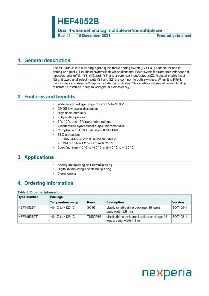 HEF4052B datasheet page 1