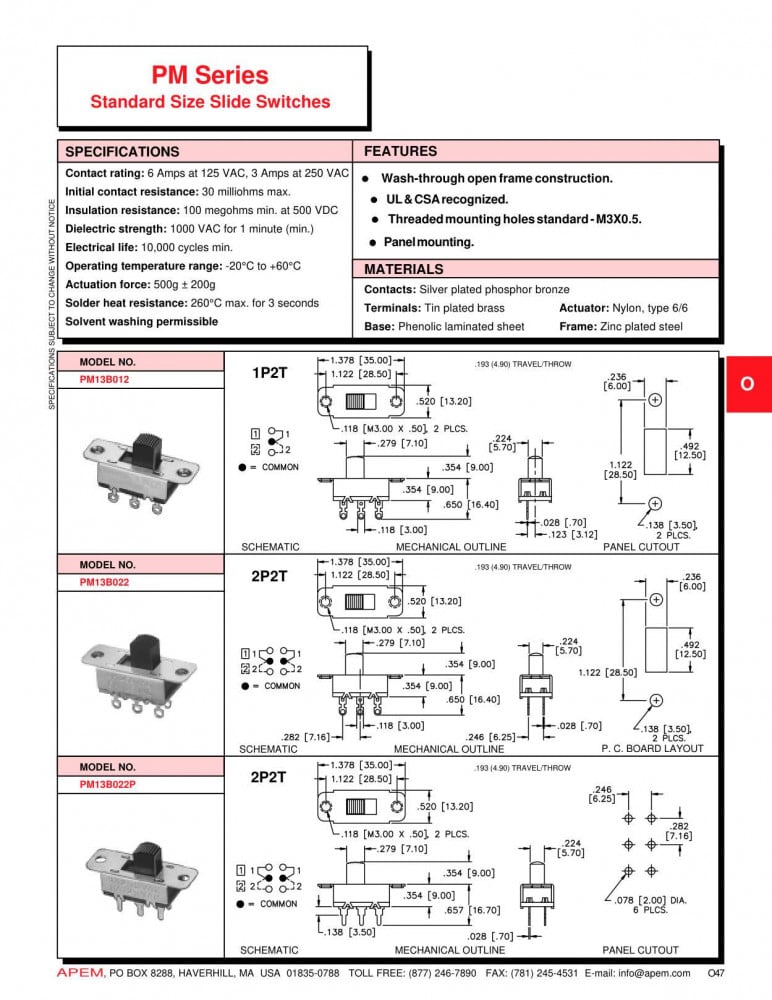 APEM PM13B022 PM Series datasheet page