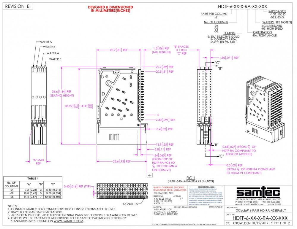 Samtec HDTF-6-08-S-RA-LC-100 drawing page 1