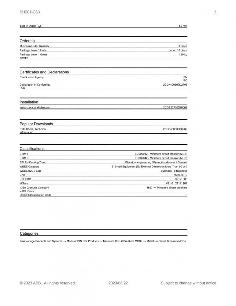 ABB SH201-C63 technical document page 3