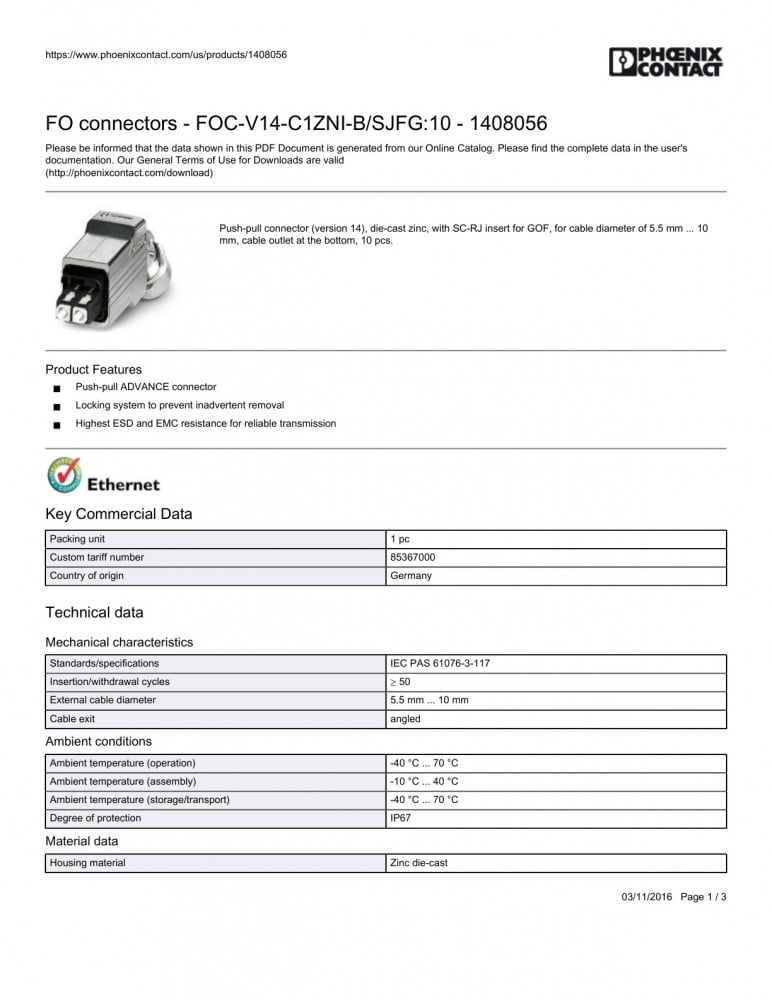 Phoenix Contact 1408056 product document page 1