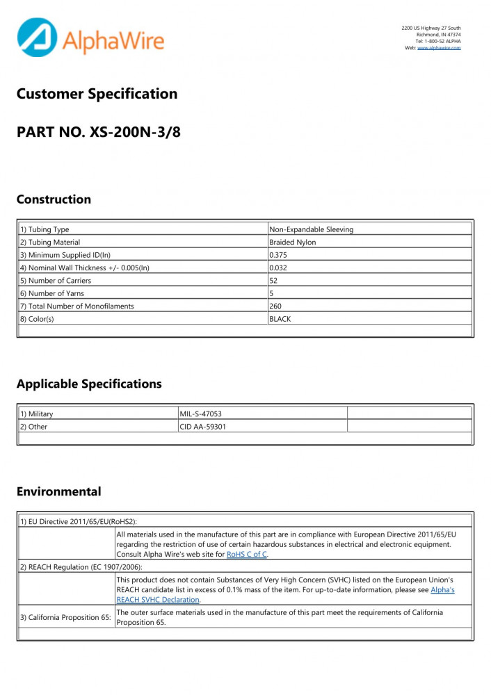 XS200N3/8 BK002 technical document page 1