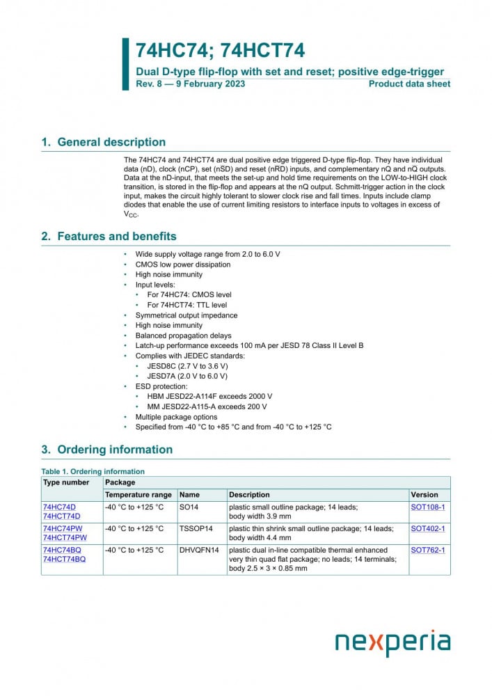 Nexperia 74HCT74 datasheet page 1
