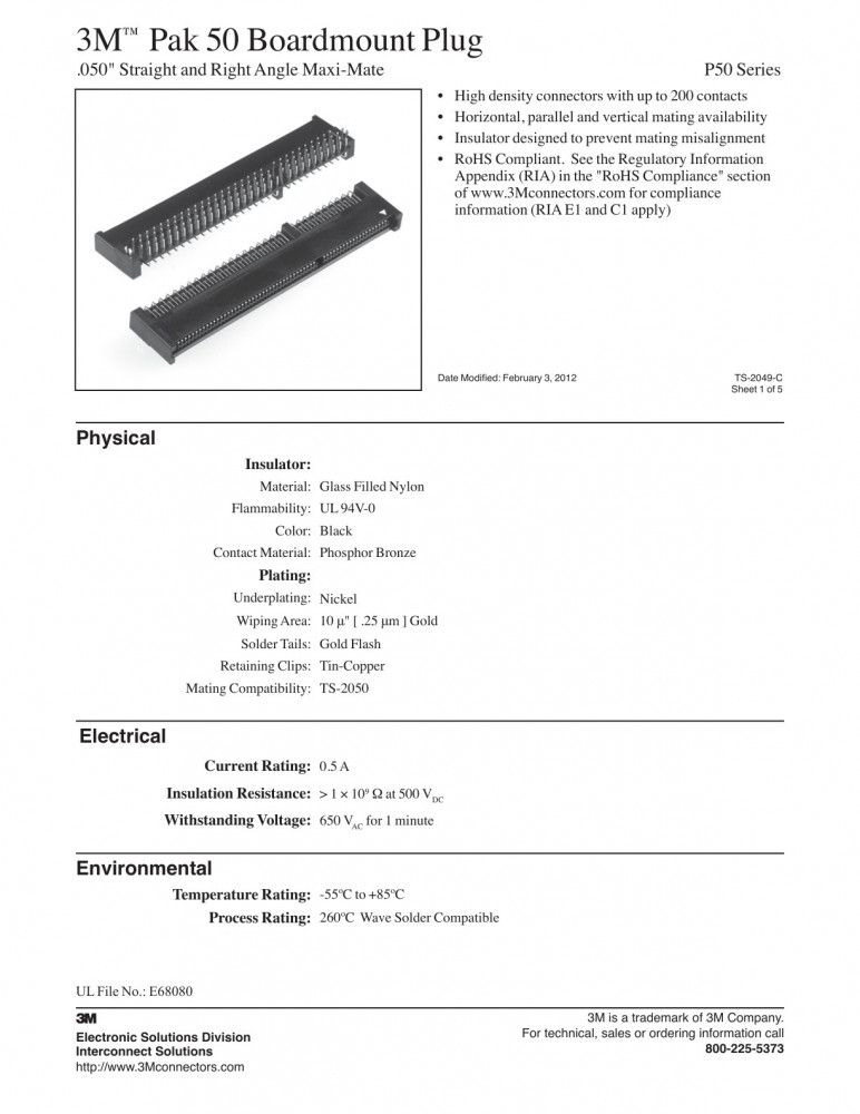 3M P50 Boardmount Plug datasheet page 1