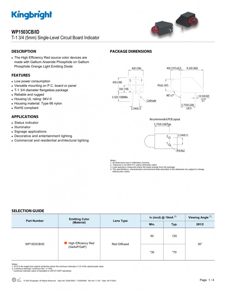WP1503CB/ID datasheet page 1