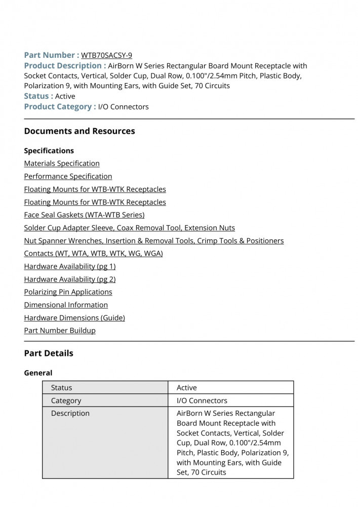 WTB70SACSY-9 technical document page 1