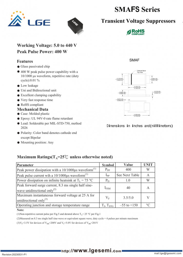 LGE SMAFS180A datasheet page 1