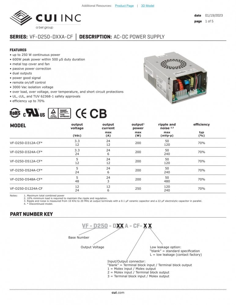 VF-D250-D1224A-CF datasheet page 1