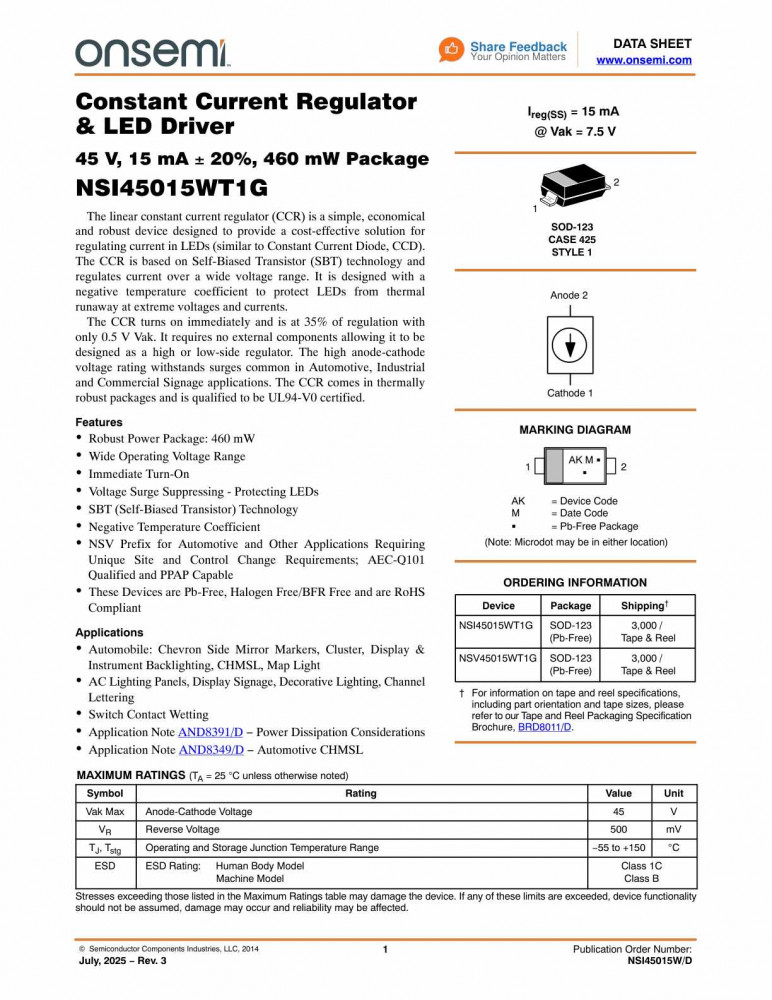 NSI45015W datasheet page 1