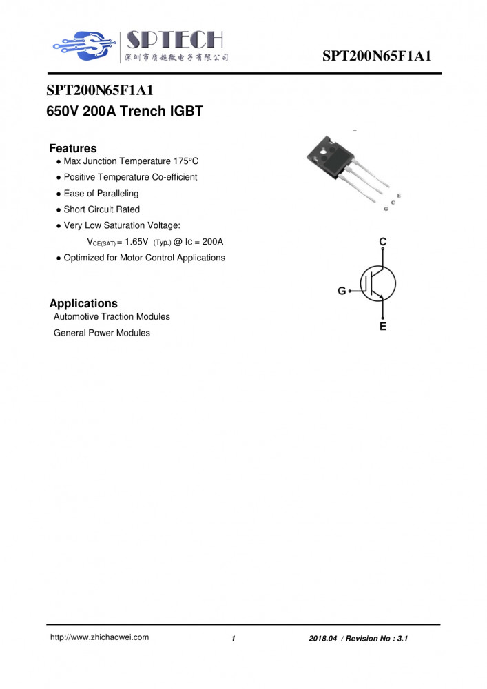 SPT200N65F1A1 datasheet page 1