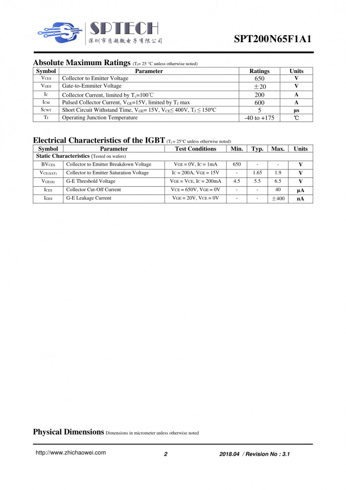 SPT200N65F1A1 datasheet page 2