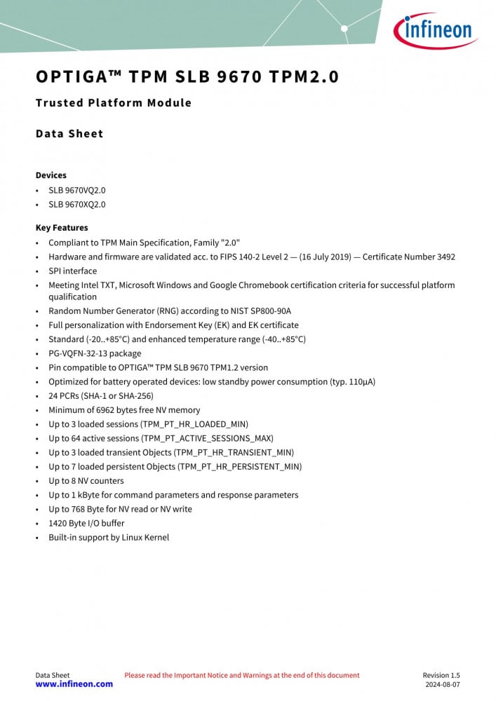 SLB 9670 datasheet page 1