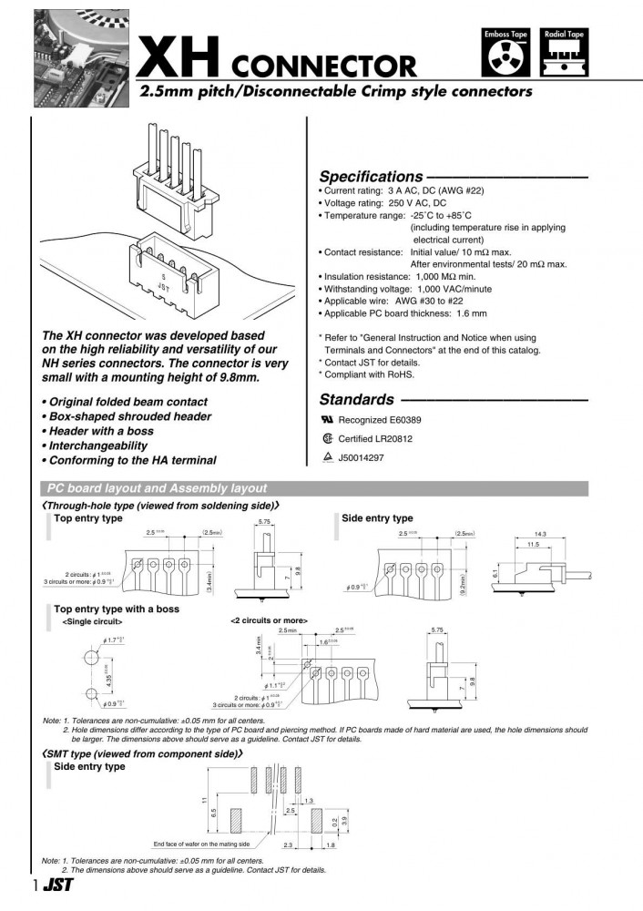 JST XH series datasheet page 1