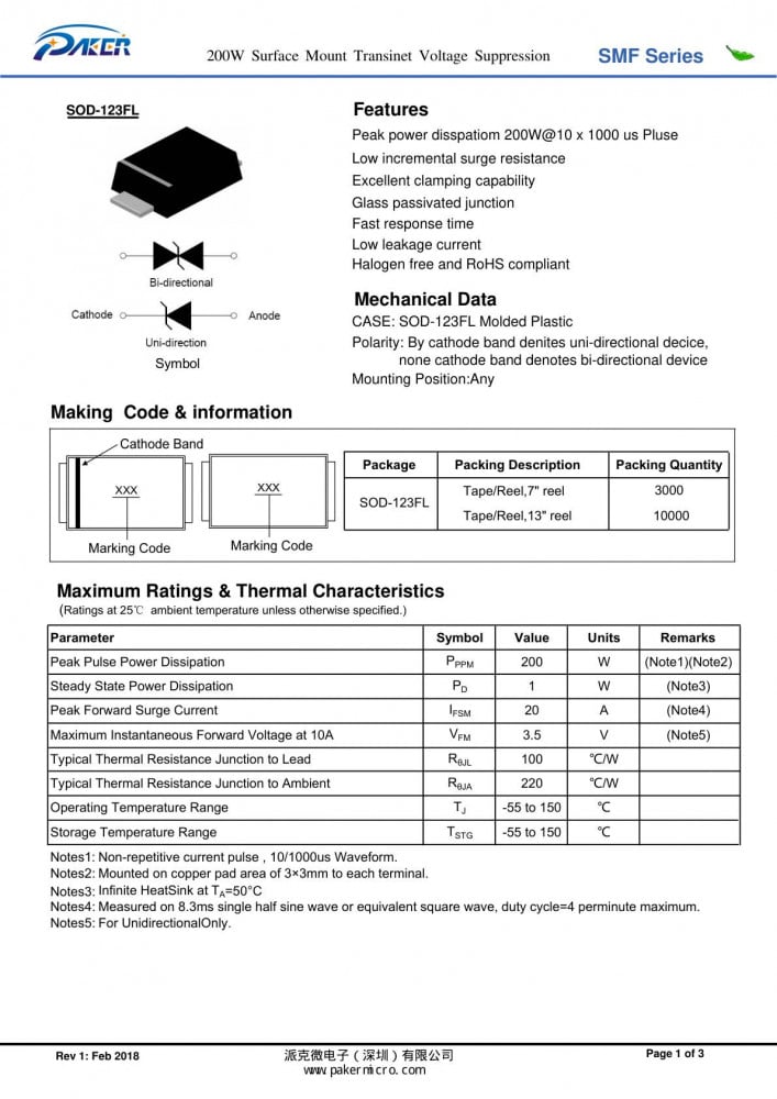 PAKER SMF24A datasheet page 1