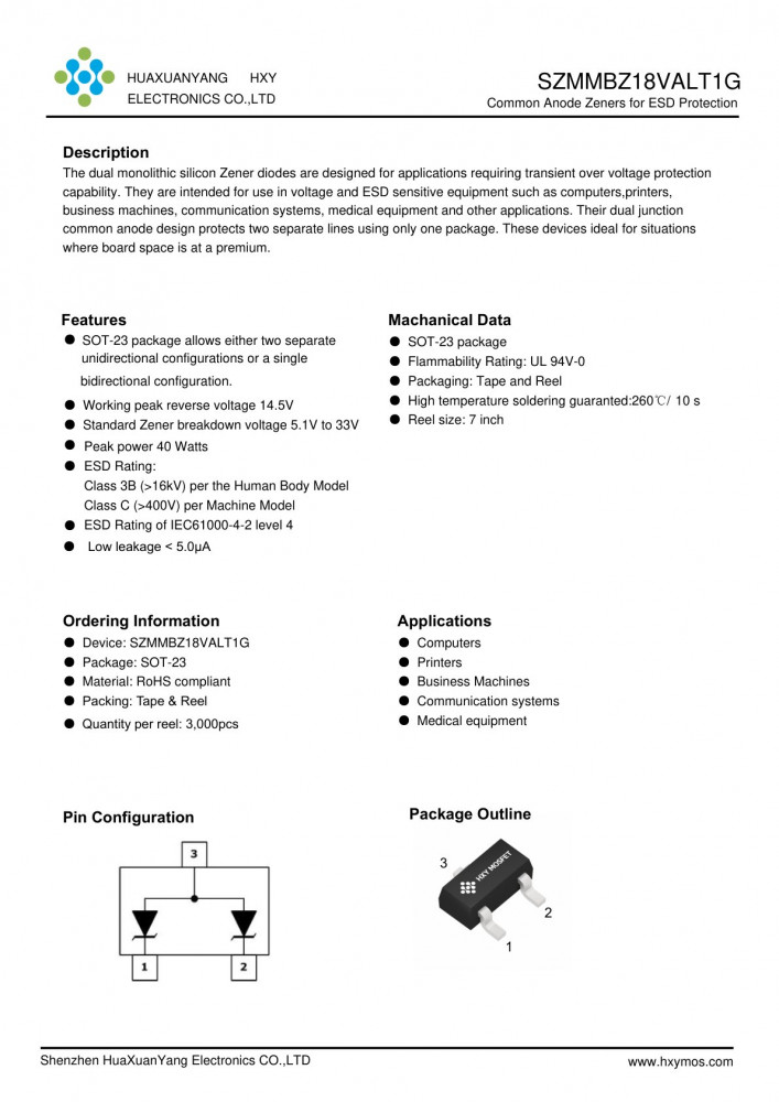 SZMMBZ18VALT1G-HXY datasheet page 1
