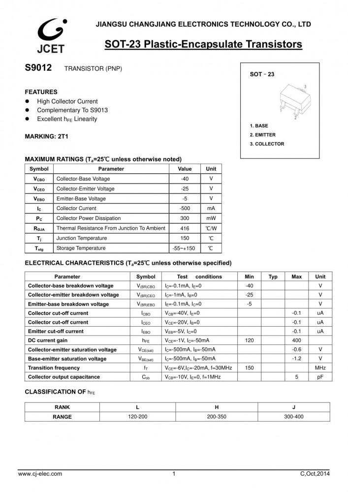 S9012 datasheet page 1