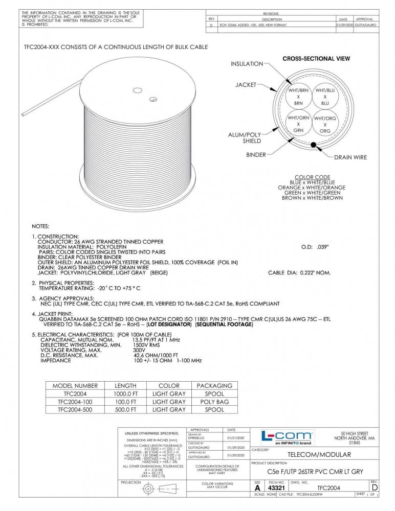 L-com TFC2004 drawing and specification sheet
