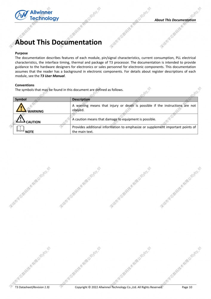 Allwinner T3 technical document page 10