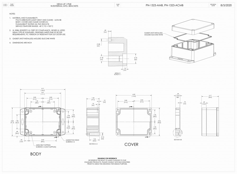Bud Industries PN-1323-ACMB product drawing