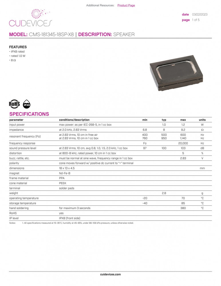 CMS-181345-18SP-X8 technical document page 1