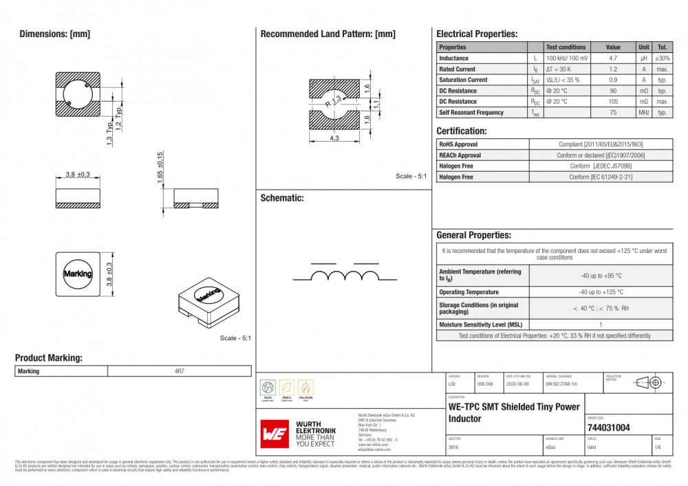 744031004 datasheet page 1