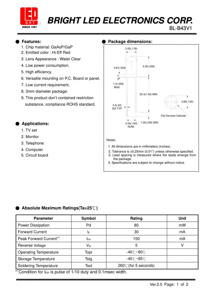 BL-B43V1 technical document, page 1