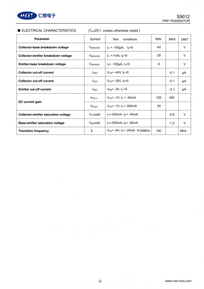 MOT S9012 datasheet page 2