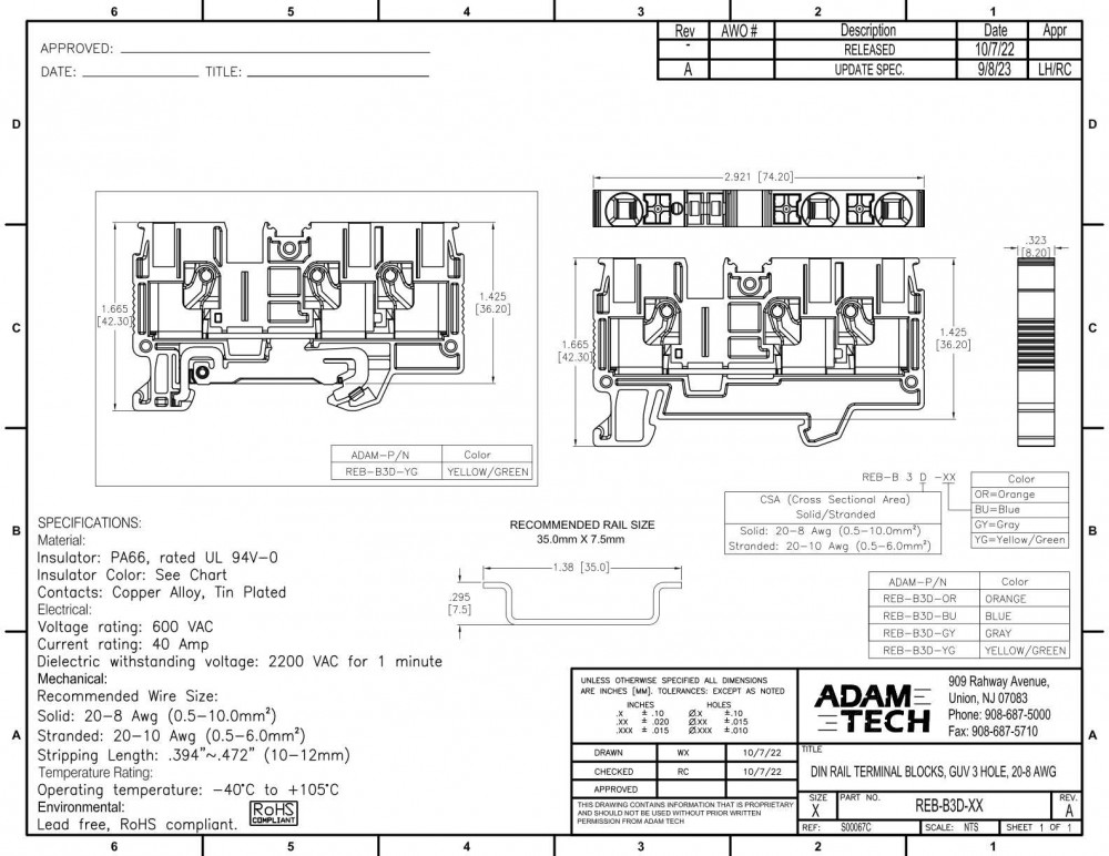 ADAM TECH REB-B3D-XX product drawing preview