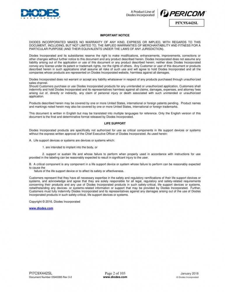 PI7C9X442SLBFDE datasheet page 2