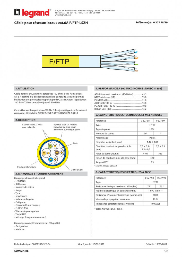 Legrand 032798 cable technical document page 1